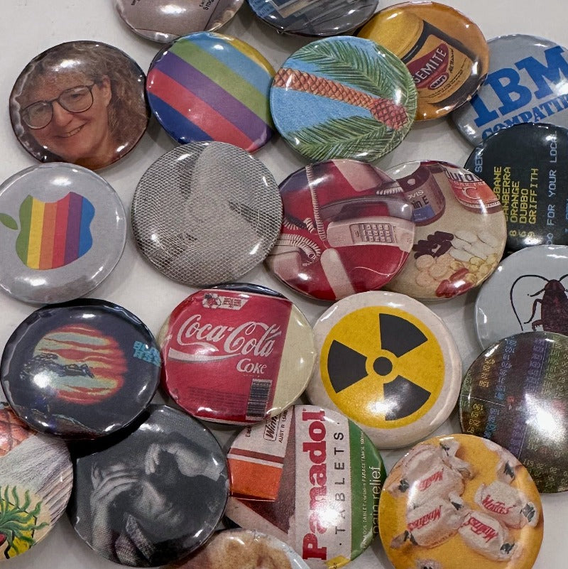 80s / 90s Upcycled Trash Badges - Stash World Australia
